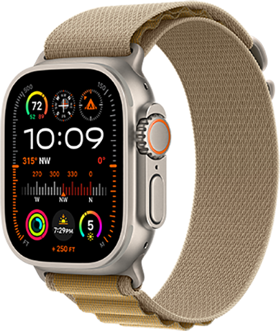 Apple® Watch Ultra 2 49mm, Natural Titanium Case/Tan Alpine Loop - M